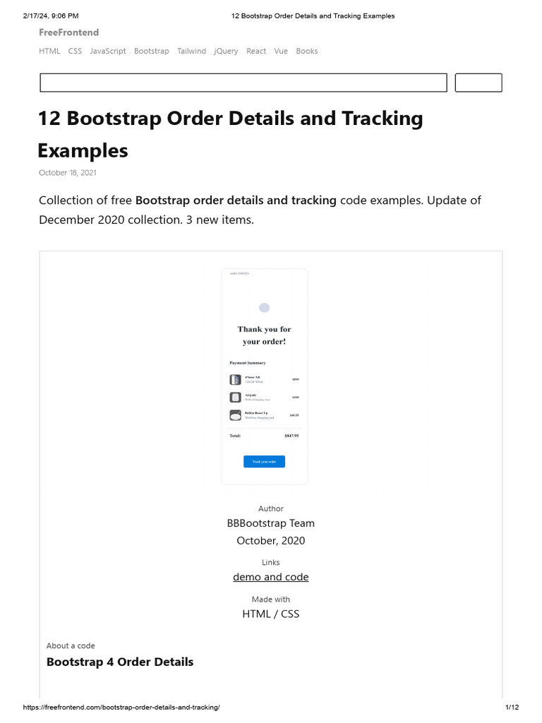 Bootstrap Order Tracking Snippets | PDF | Bootstrap (Front End Framework) | Safari (Web Browser)