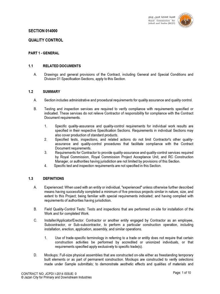 Quality Control Requirements Overview | PDF | Quality Assurance ...