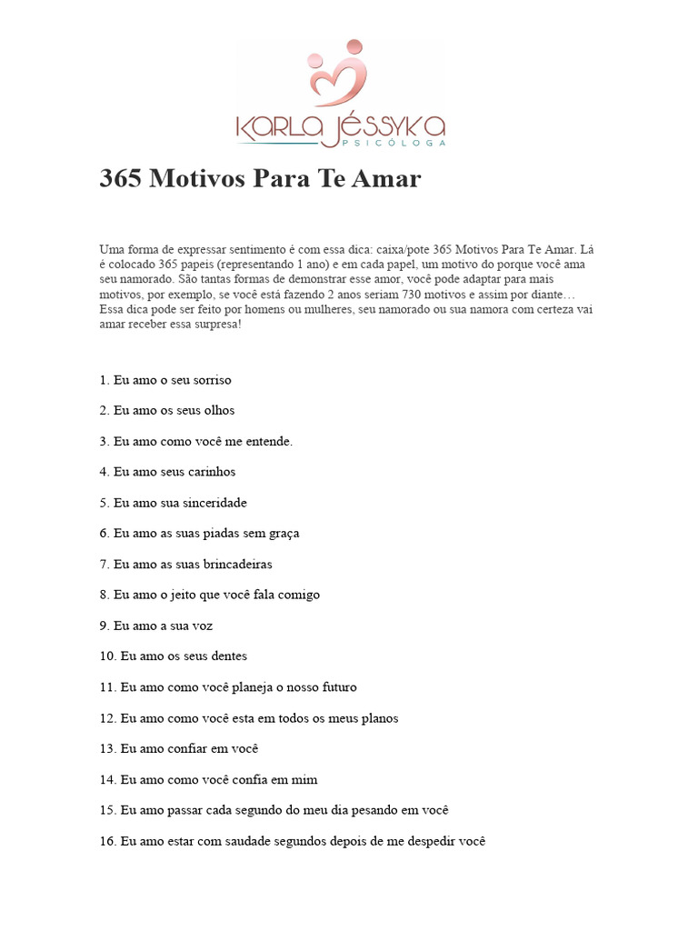 365 Motivos para Te Amar | PDF | Amor