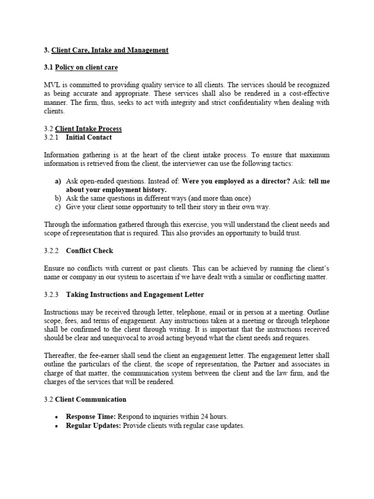 Client Care, Intake and Management | PDF