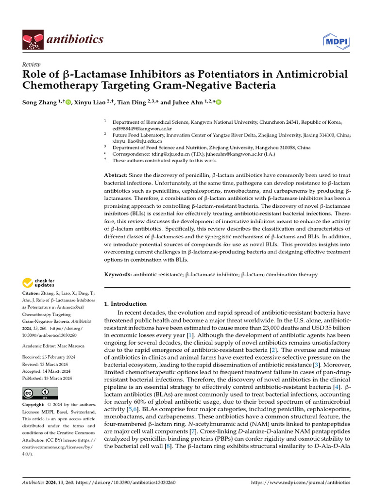 β-Lactamase Inhibitors as Potentiators in Antimicrobial Chemotherapy ...