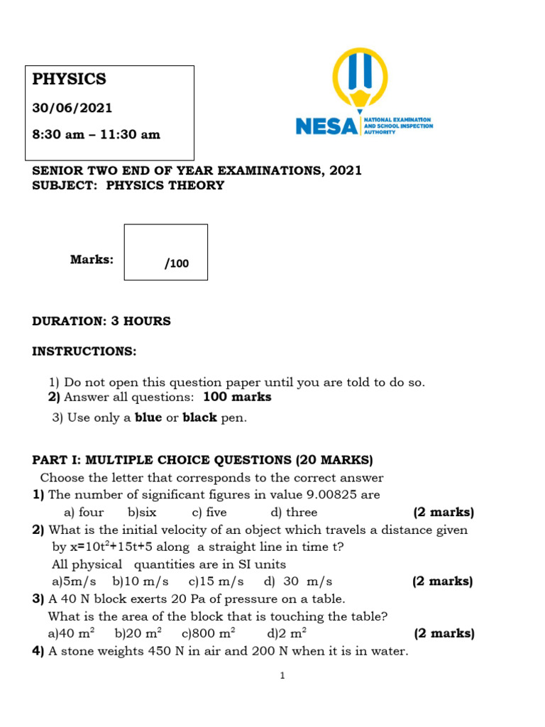 Physics Theory and Practical Examination S2 | PDF | Force | Mirror