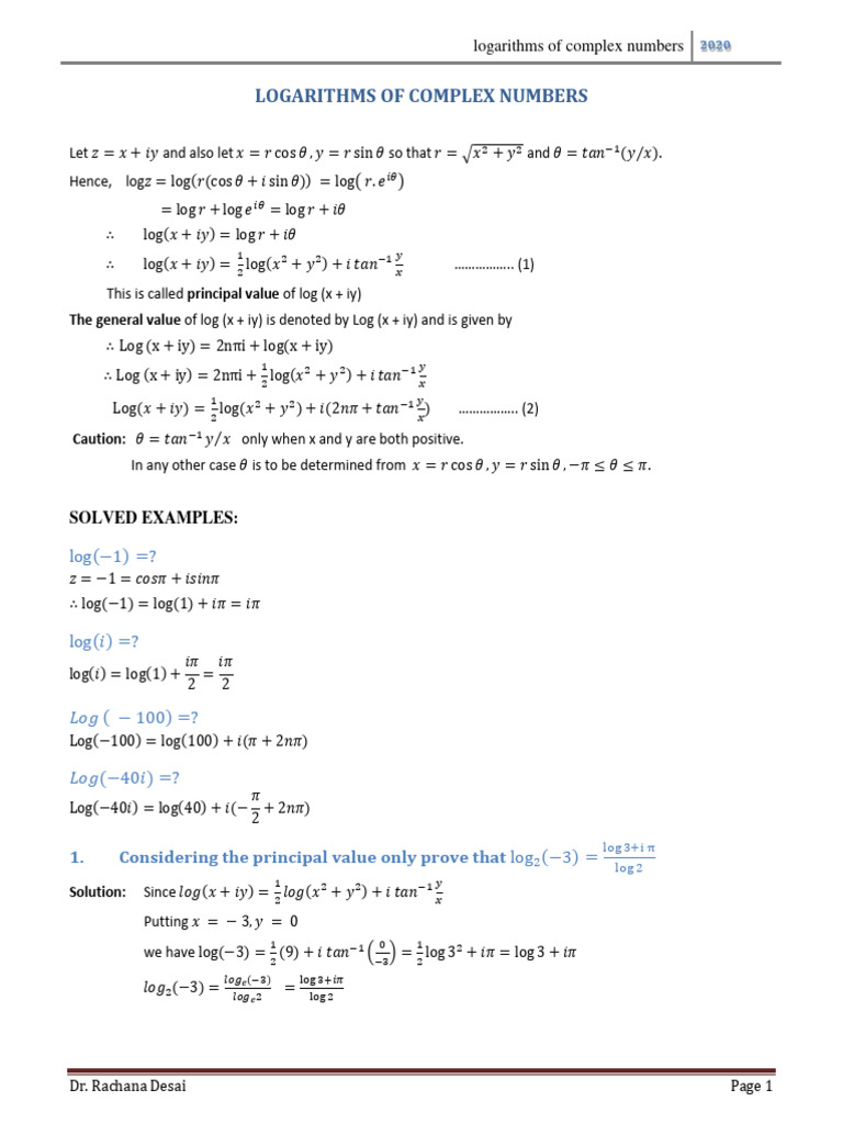 7 - Logarithm of Complex Number | PDF | Complex Number | Logarithm