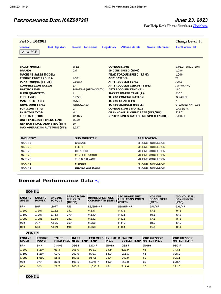CAT 3512 Engine Performance Data | PDF | Diesel Engine | Horsepower