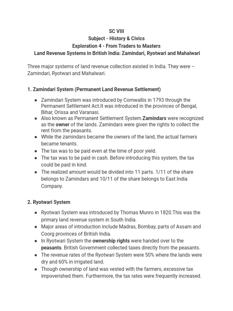 Land Revenue Systems in British India | Download Free PDF | British ...
