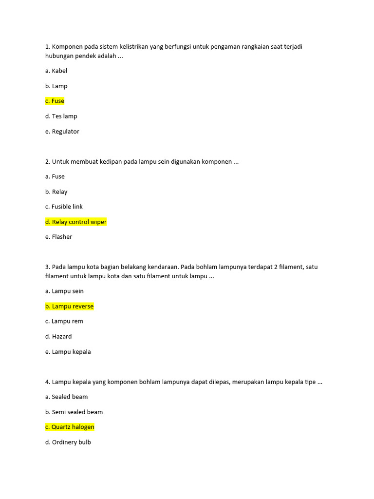 Soal Bodi Elektrikal XII-TKR | PDF