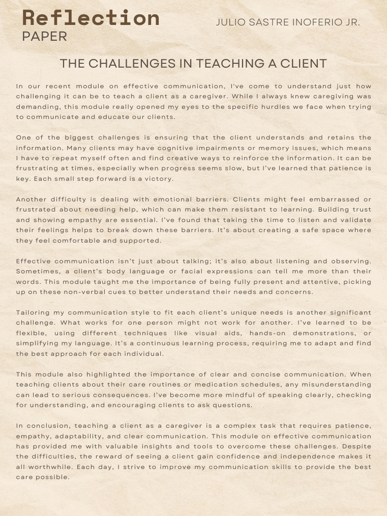 REFLECTION PAPER | PDF | Communication | Empathy