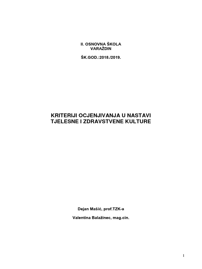 Kriteriji Ocjenjivanja TZK | PDF