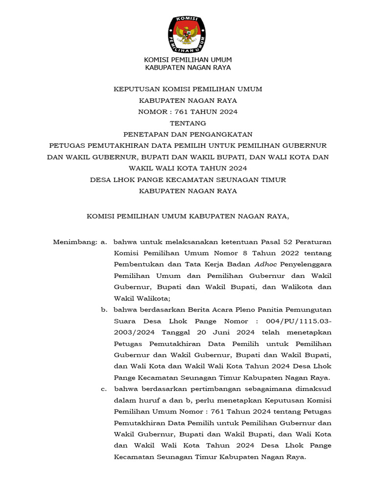 SK Penetapan Pantarlih Desa Lhok Pange | PDF