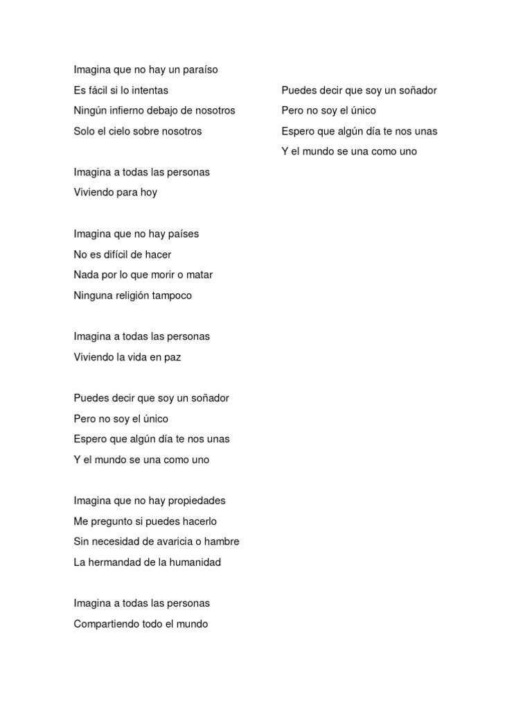 Letra Canción Imagine | PDF | Poesía