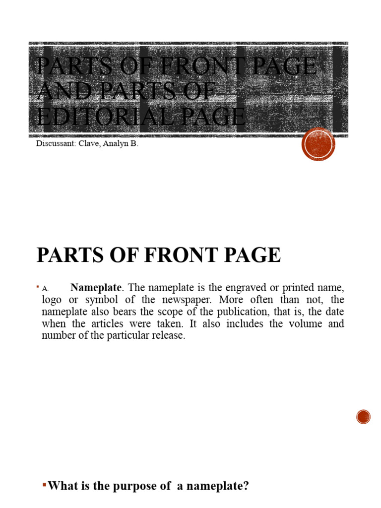 Parts of Front Page and Parts of Editorial Page: Discussant: Clave ...