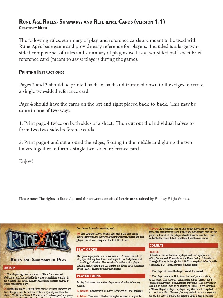 Rune Age Rules Summary v1 1 | PDF | Siege | Fortification
