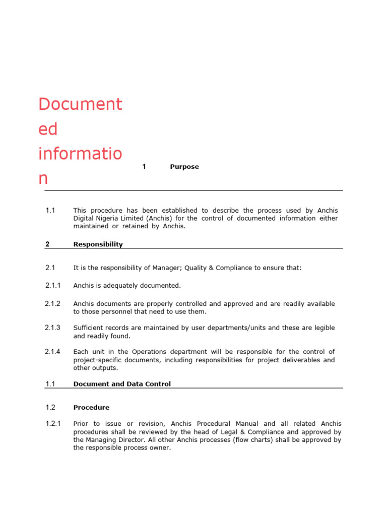 Document Control Procedure for Anchis | PDF | Information | Audit