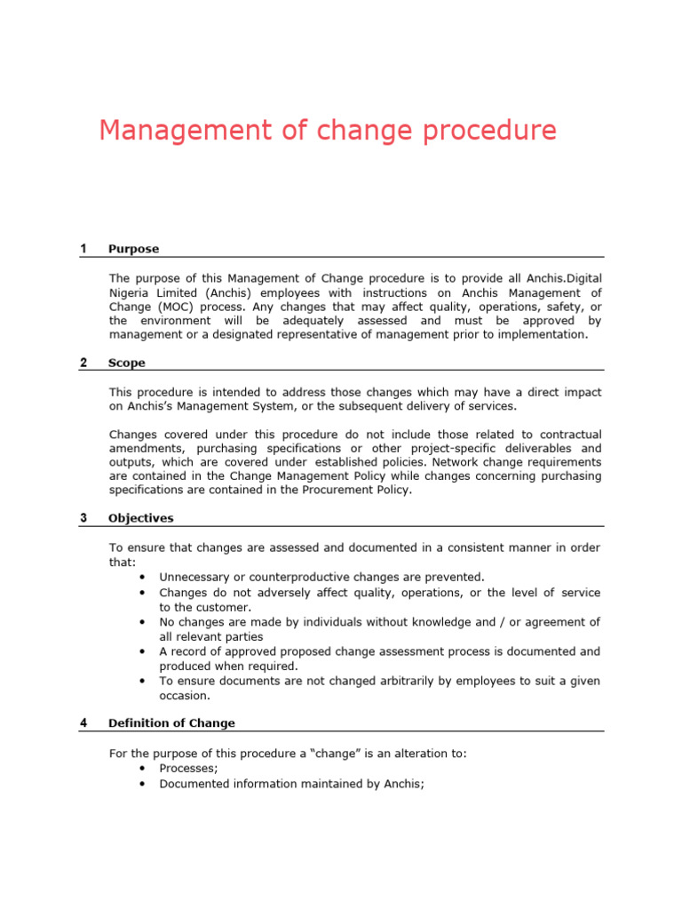 Anchis Management of Change Procedure | PDF | Specification (Technical ...