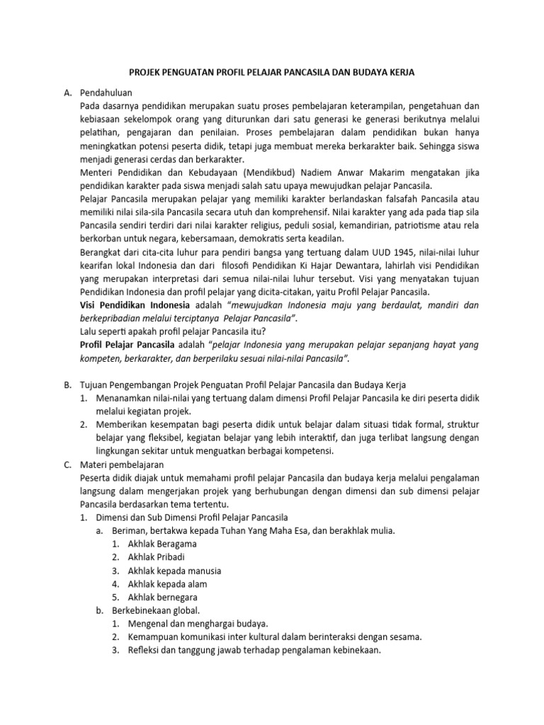 Moodle PROJEK PENGUATAN PROFIL PELAJAR PANCASILA DAN BUDAYA KERJA | PDF