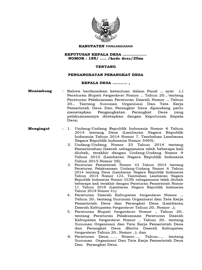Contoh SK Pengangkatan Perangkat Desa (SOTK) | PDF