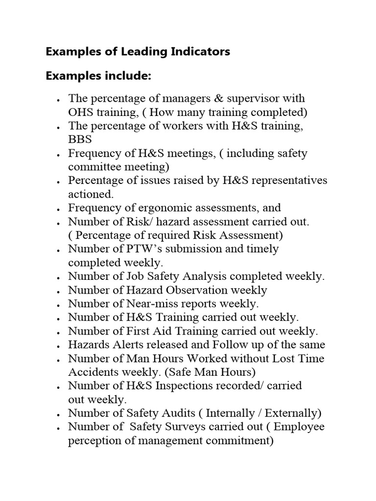 Leading and Lagging Safety Indicators | PDF | Occupational Safety And ...