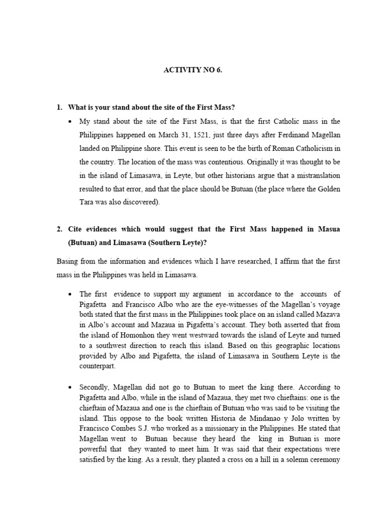 First Mass in The Philippines (RPH) | PDF