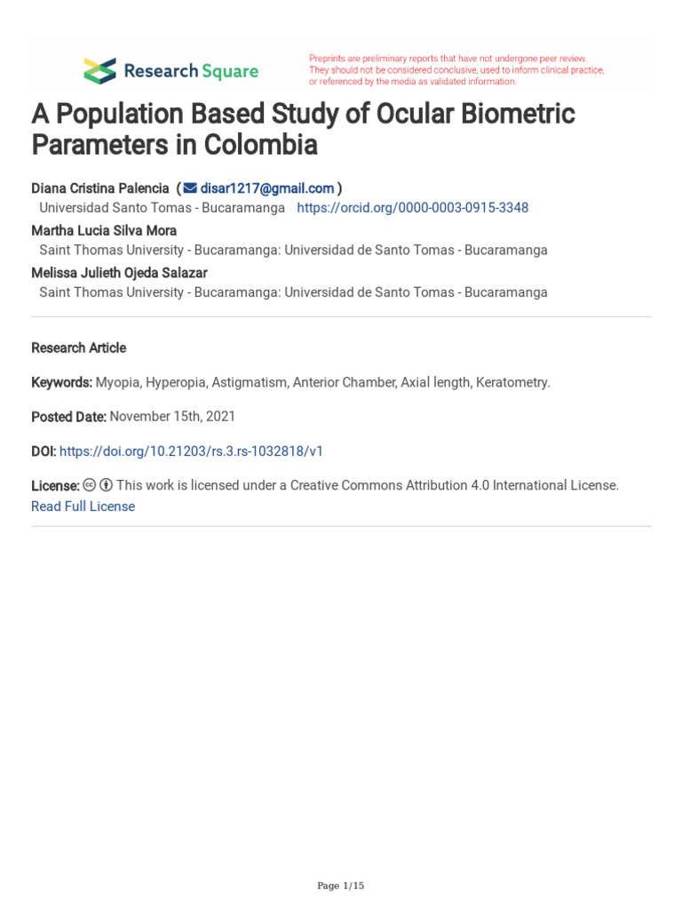 A Population Based Study of Ocular Biometric Param | PDF | Myopia | Senses