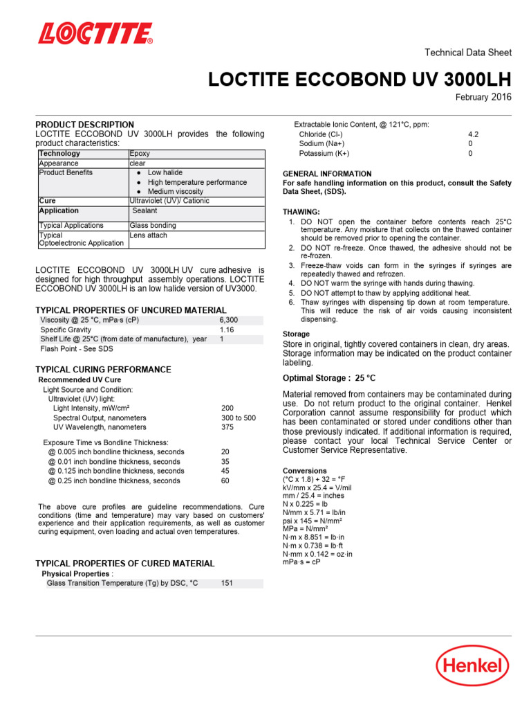 LOCTITE ECCOBOND UV 3000LH en - GL | PDF | Ultraviolet | Legal Liability