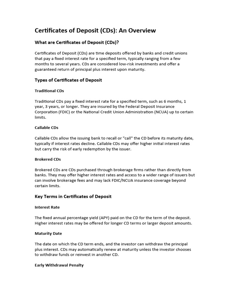 CDs | PDF | Certificate Of Deposit | Investing