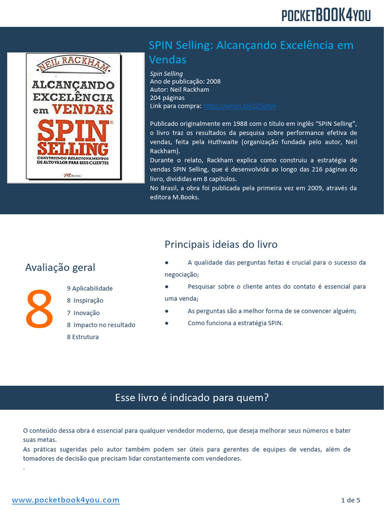 SPIN Selling - Alcançando Excelência em Vendas - Neil Rackham | PDF ...