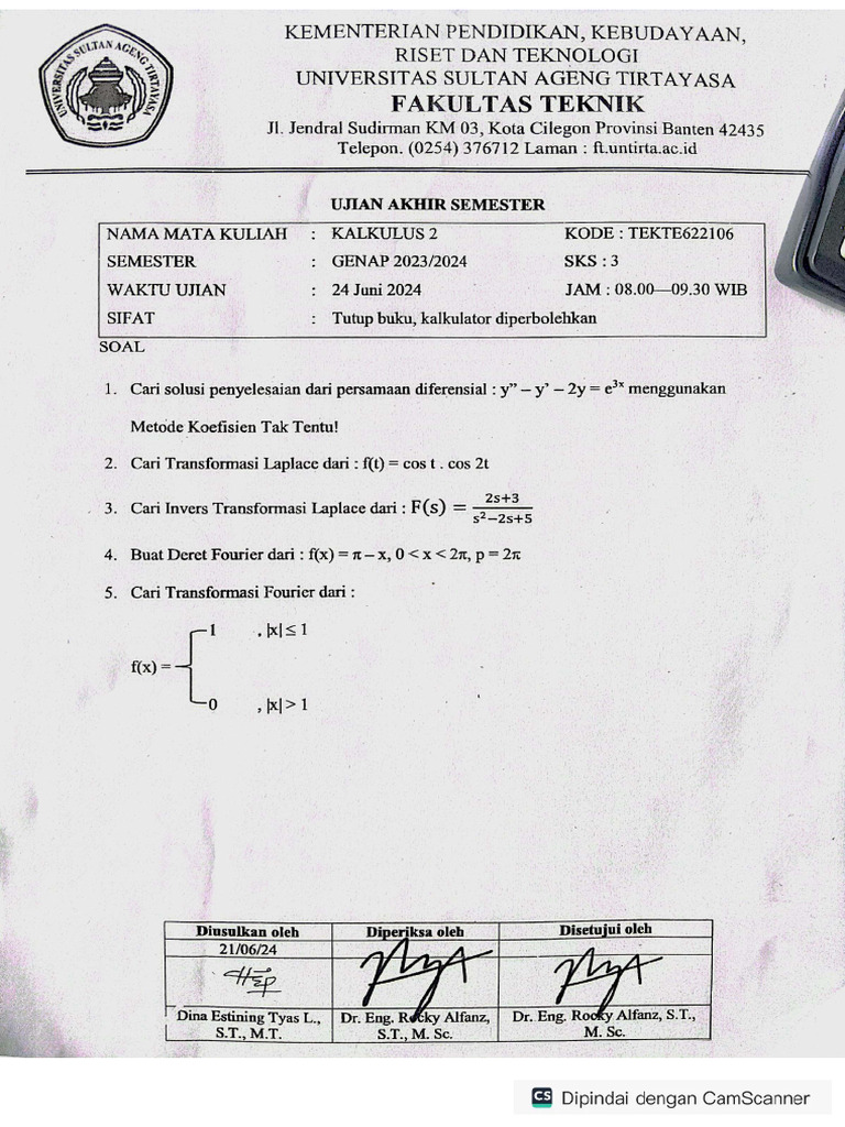 Soal UAS Kalkulus II 2024 | PDF