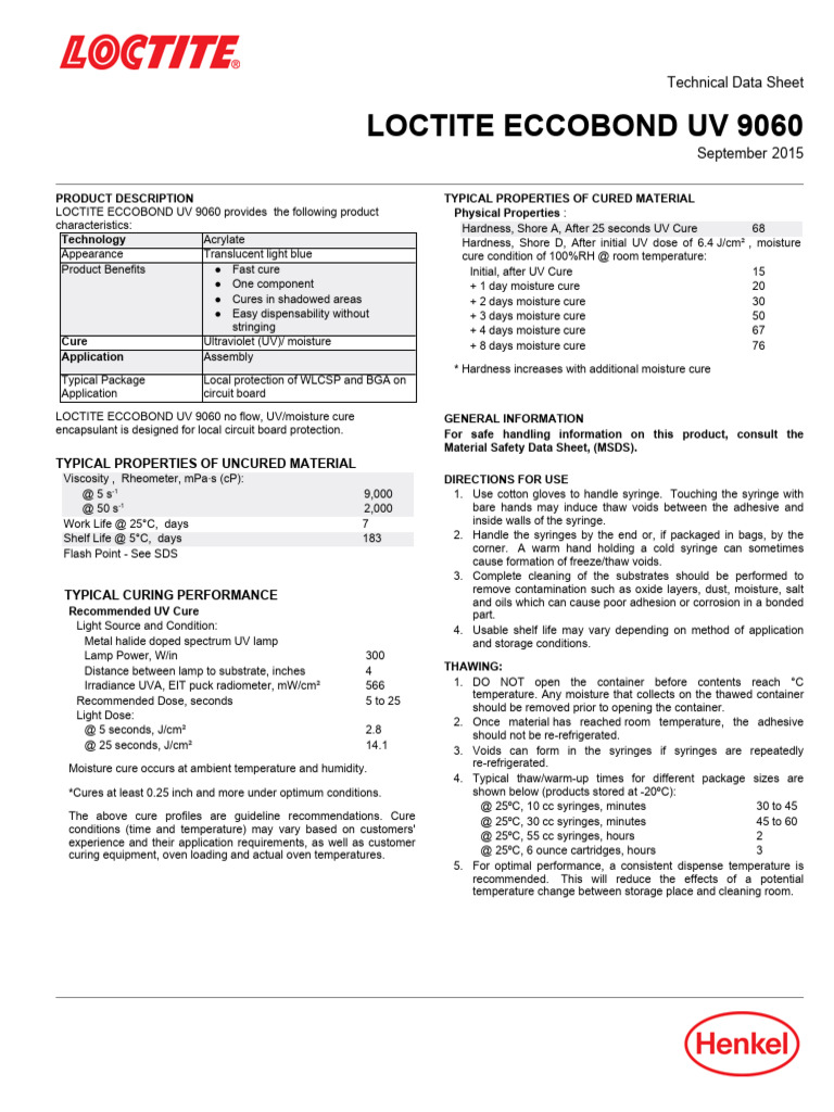 LOCTITE ECCOBOND UV 9060 en - GL | PDF | Ultraviolet | Legal Liability