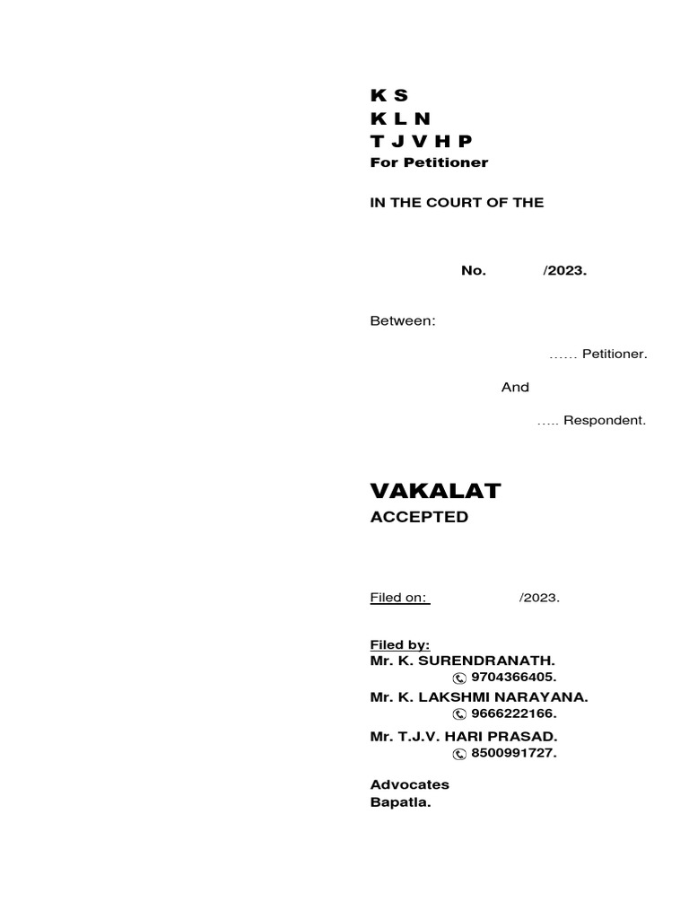 Vakalatnama Telugu | PDF
