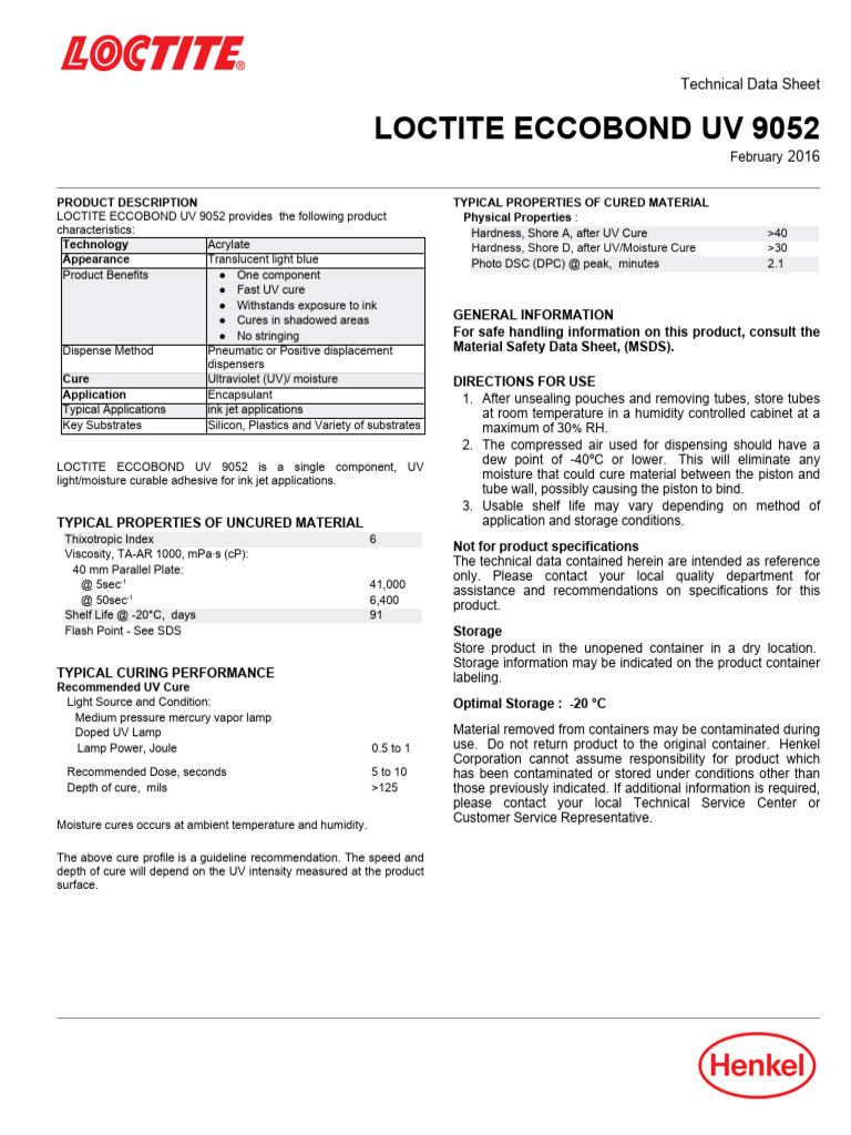 LOCTITE-ECCOBOND-UV-9052-en_GL | PDF | Ultraviolet | Legal Liability