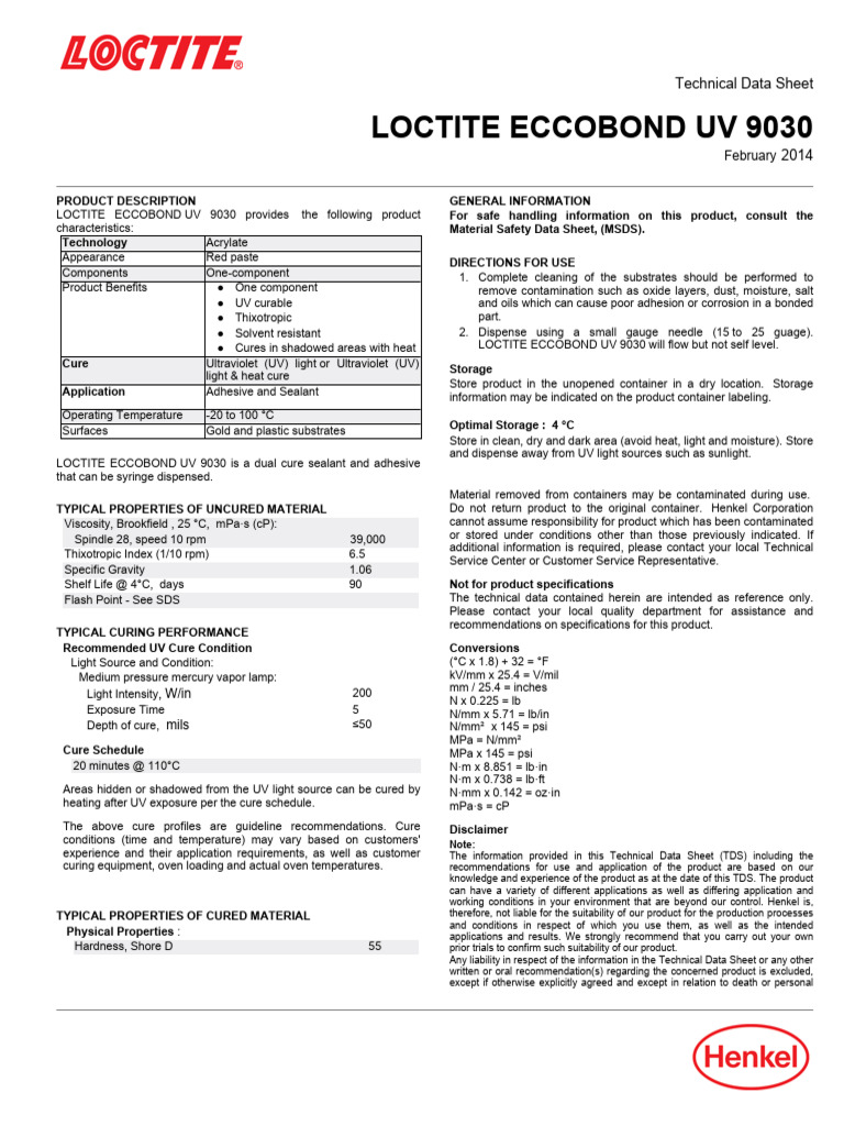 LOCTITE-ECCOBOND-UV-9030-en_GL | PDF | Ultraviolet | Legal Liability