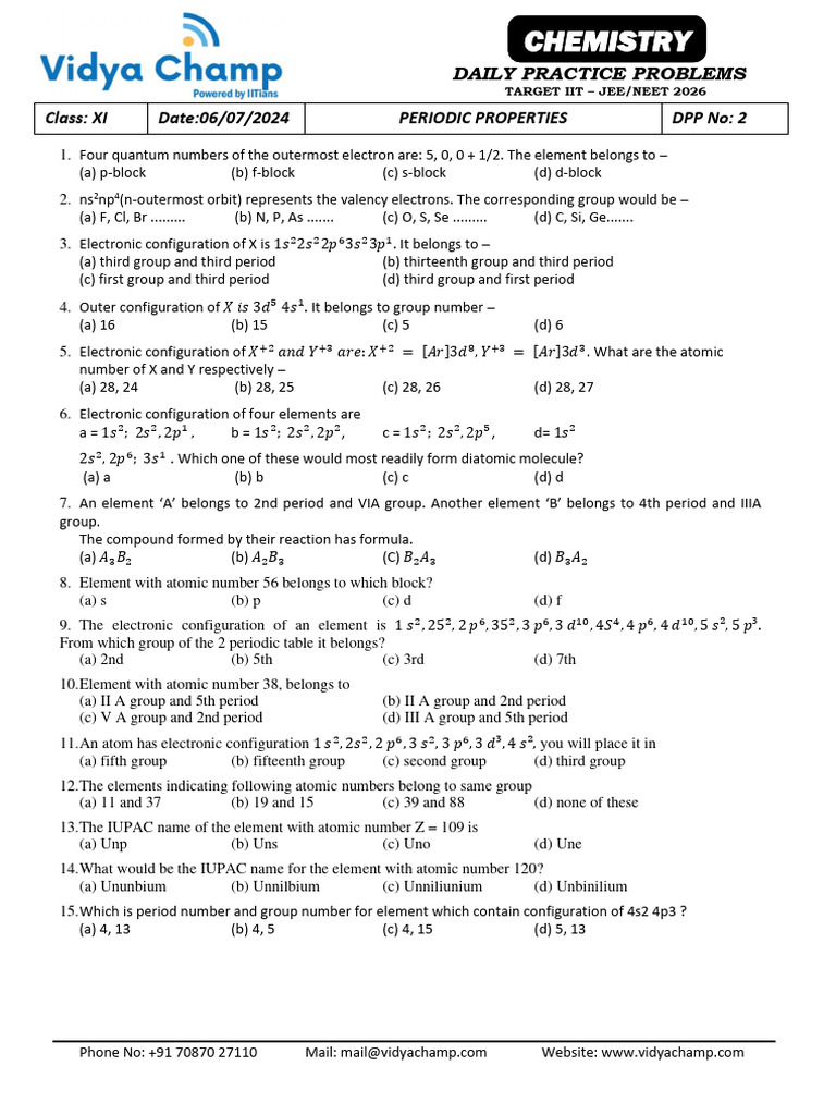 Periodic Properties Dpp 02 Pdf Atomic Physics Chemistry