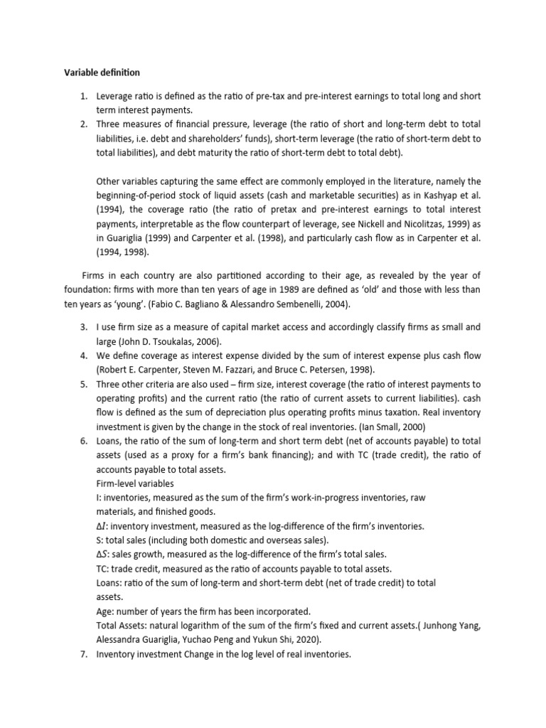 Variable Definition | PDF | Inventory | Investing