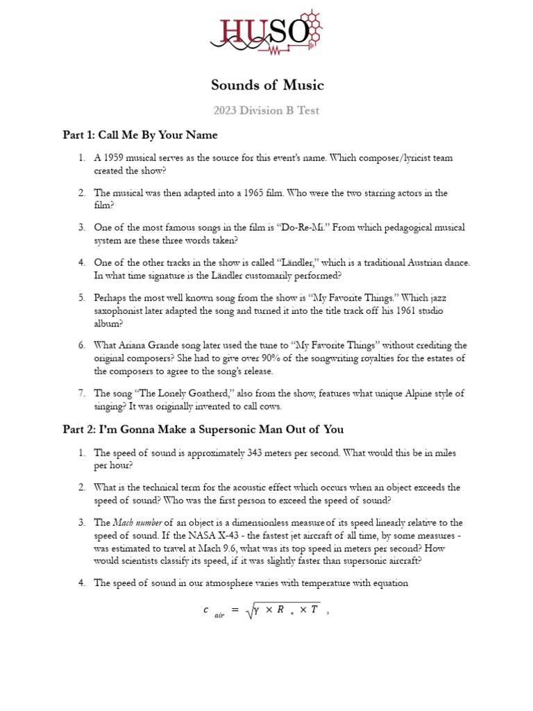 2023 Div B Sounds of Music Test | PDF | Sound | Temperature