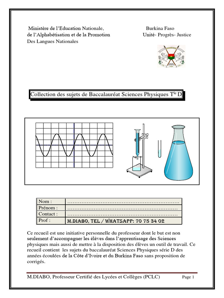 Sujets Bac Sciences Physiques Tle D | PDF | Ammonium | Ph