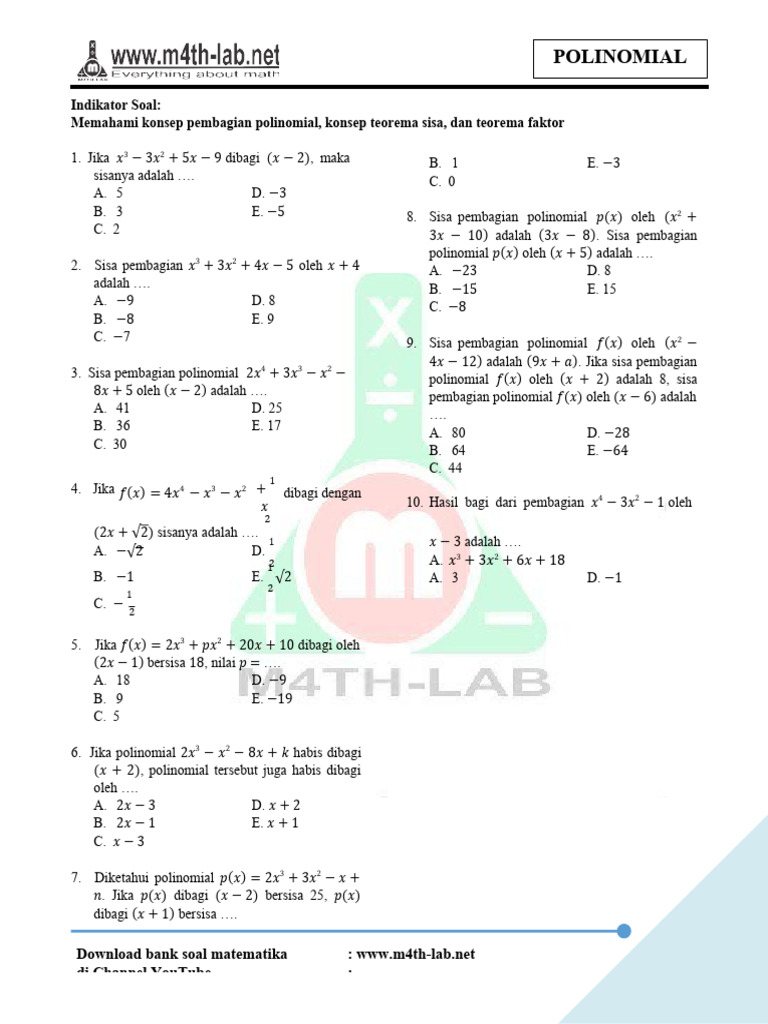 POLINOMIAL-Teorema Sisa Dan Teorema Faktor | PDF