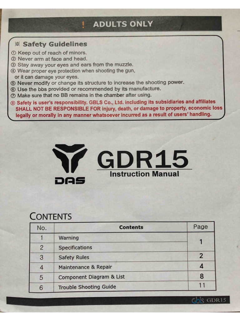 GBLS DAS GDR15 Instruction Manual | PDF