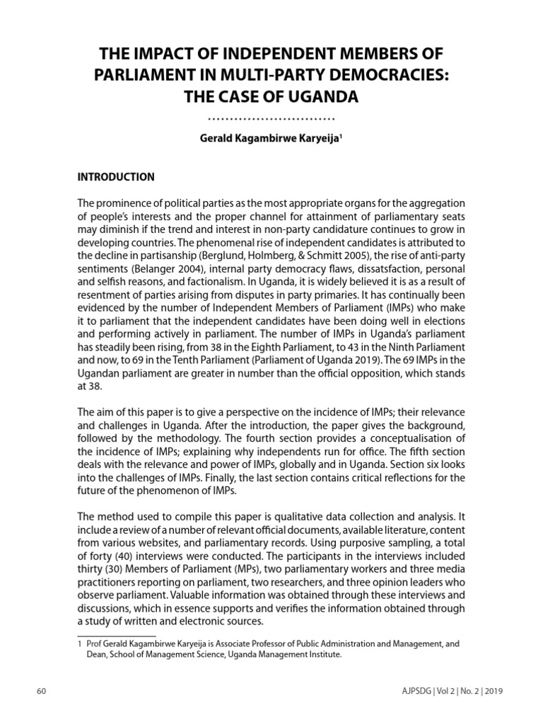 Karyeija 2019 The Impact Of Independent Members Of Parliament In Multi
