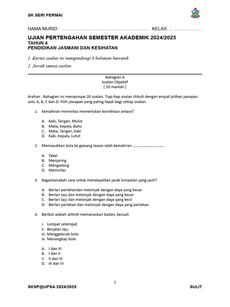 PJPK TH4 Upsa 2024 | PDF | Olahraga & Rekreasi