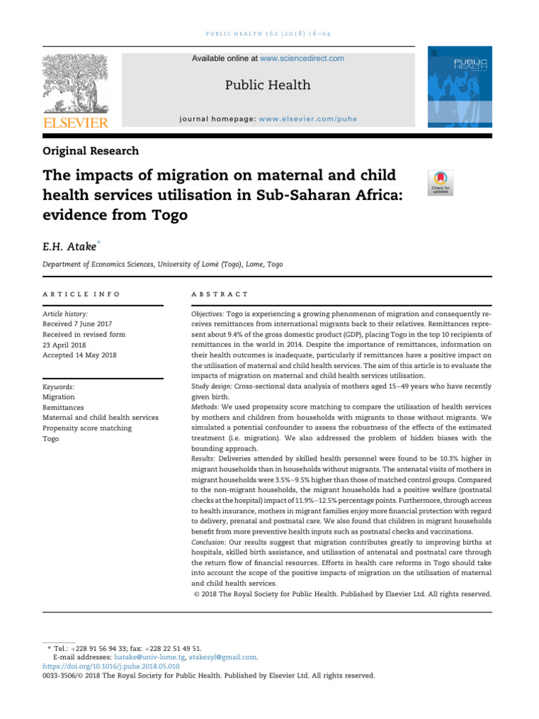 Migration's Impact on Maternal Health in Togo | PDF | Human Migration ...