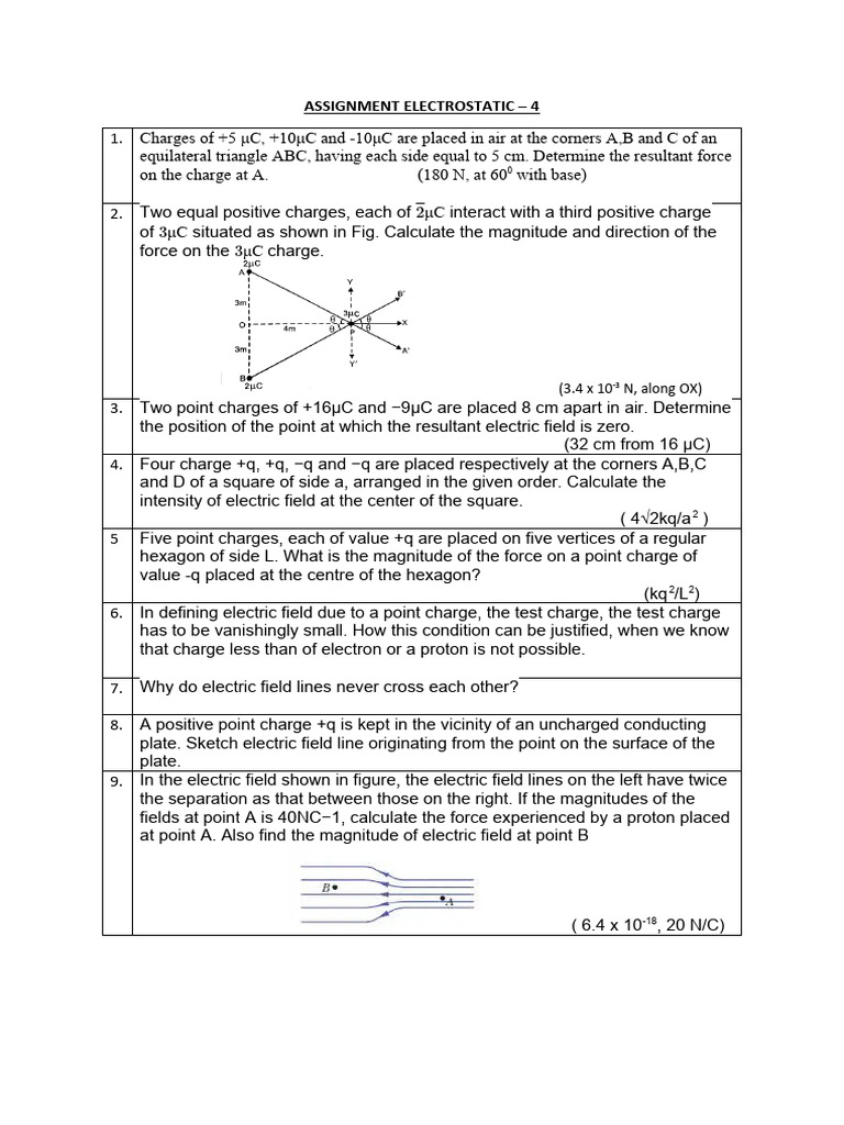Assignment Electrostatics - 4 (Electric Field) | PDF