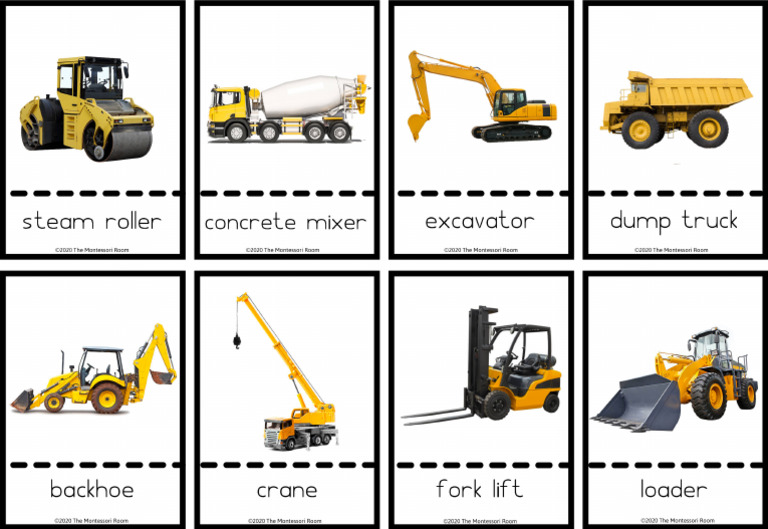 Nomenclature Cards - With Text - Construction Trucks | PDF