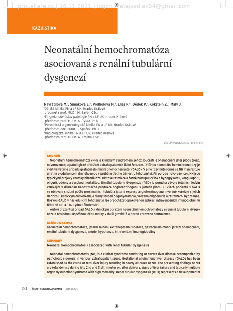 CSPE - 2014 6 - Neonatalni Hemochromatoza Asociovana S Renalni Tubularni Dysgenezi 50836 2 | PDF