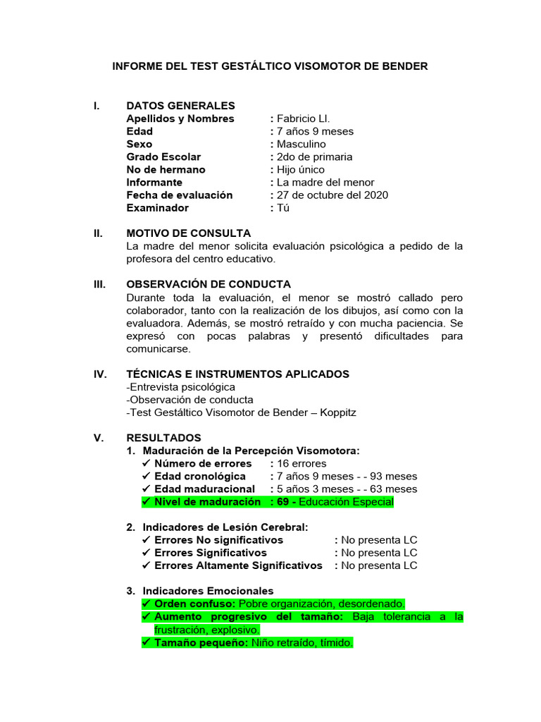 Test Gestáltico Visomotor de Bender - Octubre 2020 | PDF | Evaluación ...