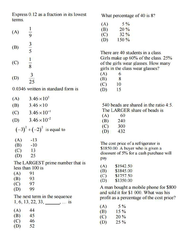 MC Form 4 Pratice Question | PDF