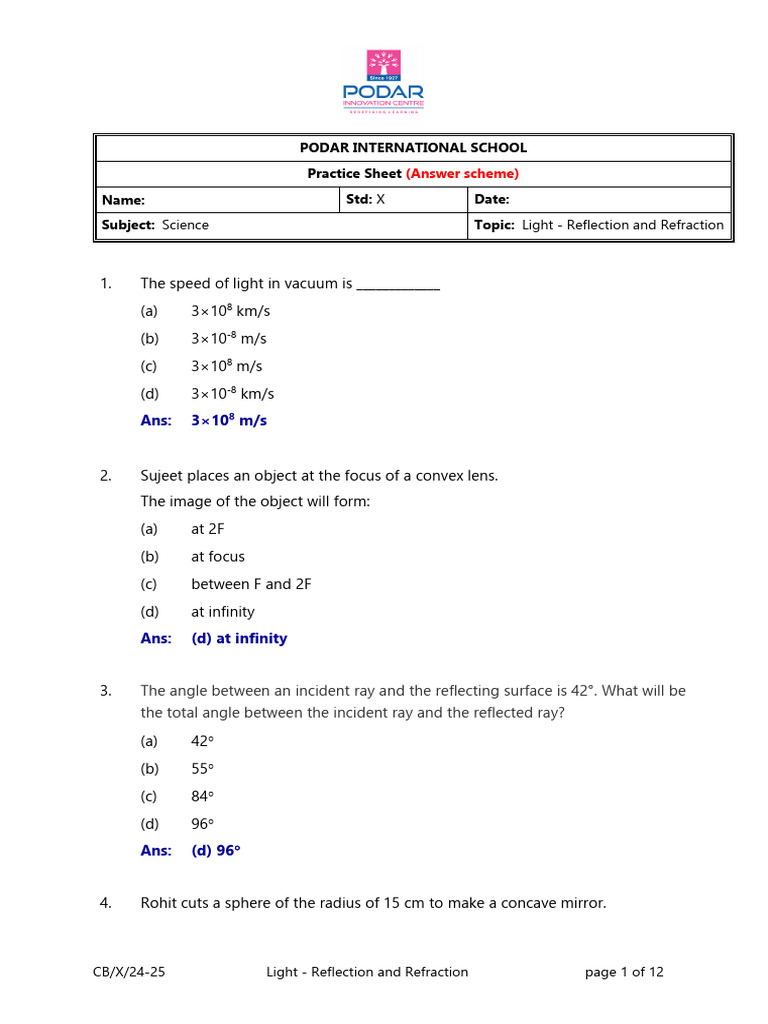 Physics Podar | PDF | Mirror | Refractive Index