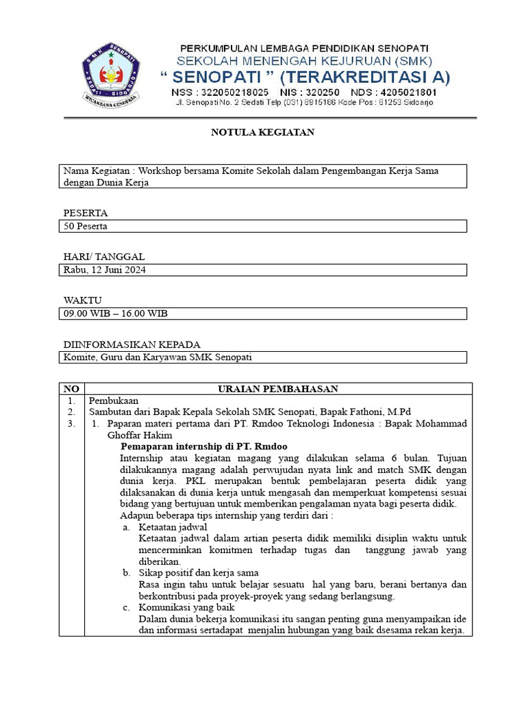 NOTULA Workshop Komite | PDF