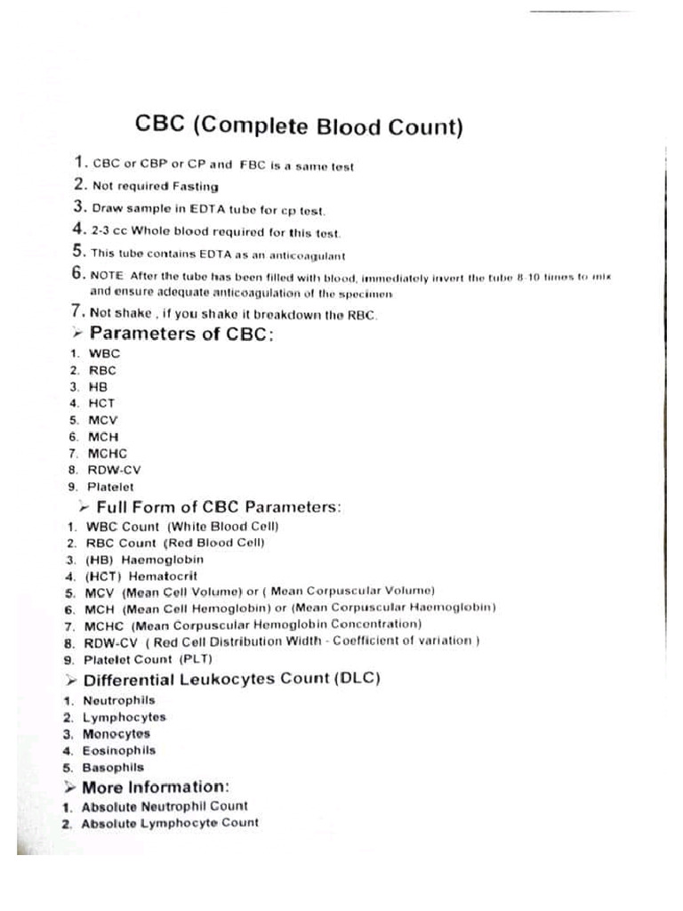 CBC All Parameters | PDF