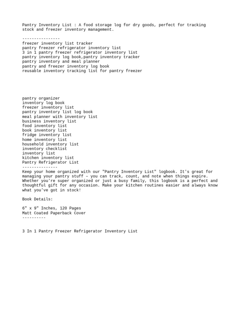 Pantry Inventory Management Logbook | PDF | Cooking, Food & Wine | Home ...