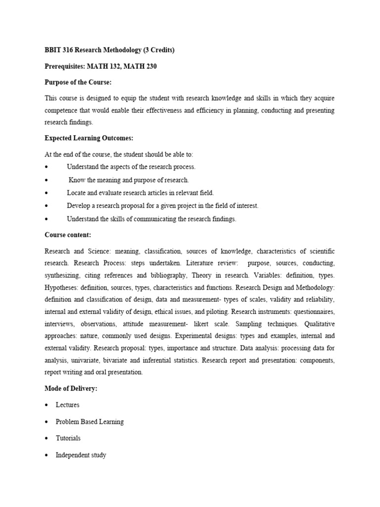 BBIT 316 Research Methodology | PDF | Methodology | Validity (Statistics)